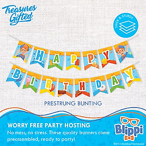 Treasures Gifted Officially Licensed Blippi Banner - Blippi Happy Birthday Banner - Blippi Birthday Party Supplies - Blippi Party Decorations - Blippi Birthday Banner - Blippi Party Supplies
