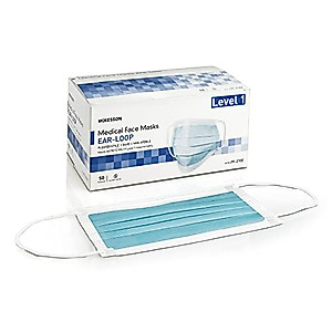 McKesson Medical Face Masks, Level 1 - Pleated with Ear Loops, Non-Sterile, Blue - One Size Fits Most Adults, 7 in x 3.75 in, 50 Count, 1 Pack
