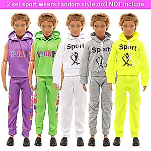 16 Pcs Boy Doll Fashion Pack - 8 Set Clothes Top and Pant Outfits with 5 Shoes 3 Accessories for Boy Doll Black Suit Sweatshirt Casual Wear Random Style