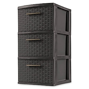 3 Drawer Weave Tower Plastic, Espresso, Set of 2