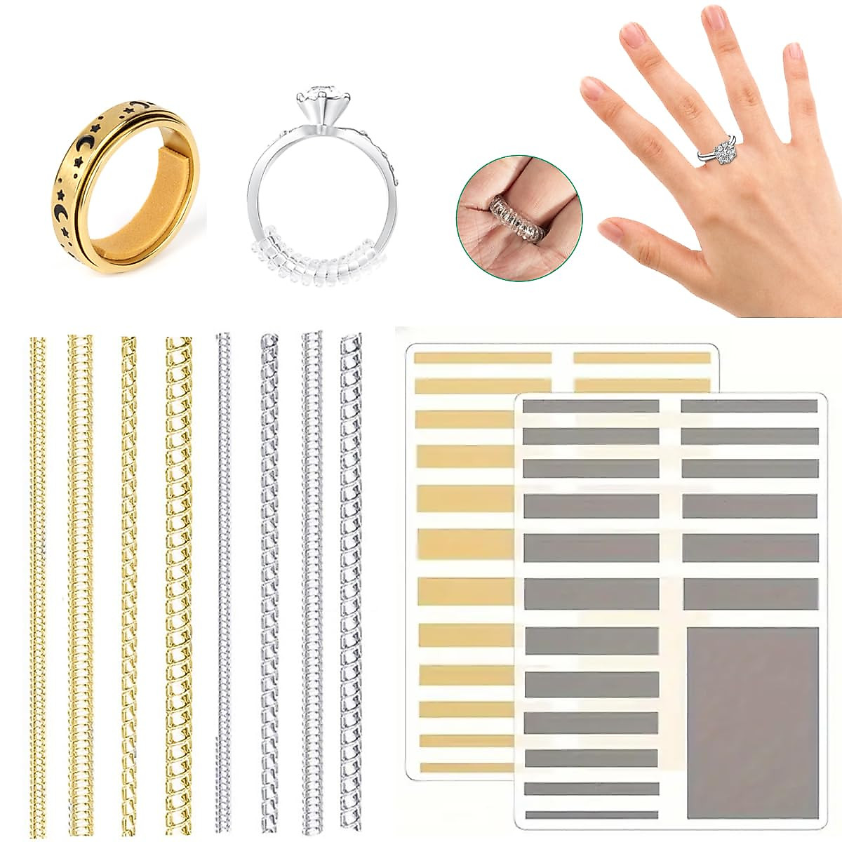 Yiteshi 46PCS Invisible Ring Sizer Adjuster for Loose Rings, Ring Guards Resizer for Men and Women, Spiral Ring Spacer Jewelry Tightener Fit Wide Rings