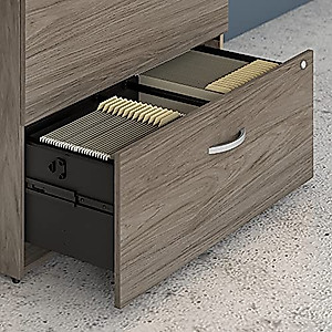 Bush Business Furniture Hybrid 2 Drawer Lateral File Cabinet with Shelves, Modern Hickory