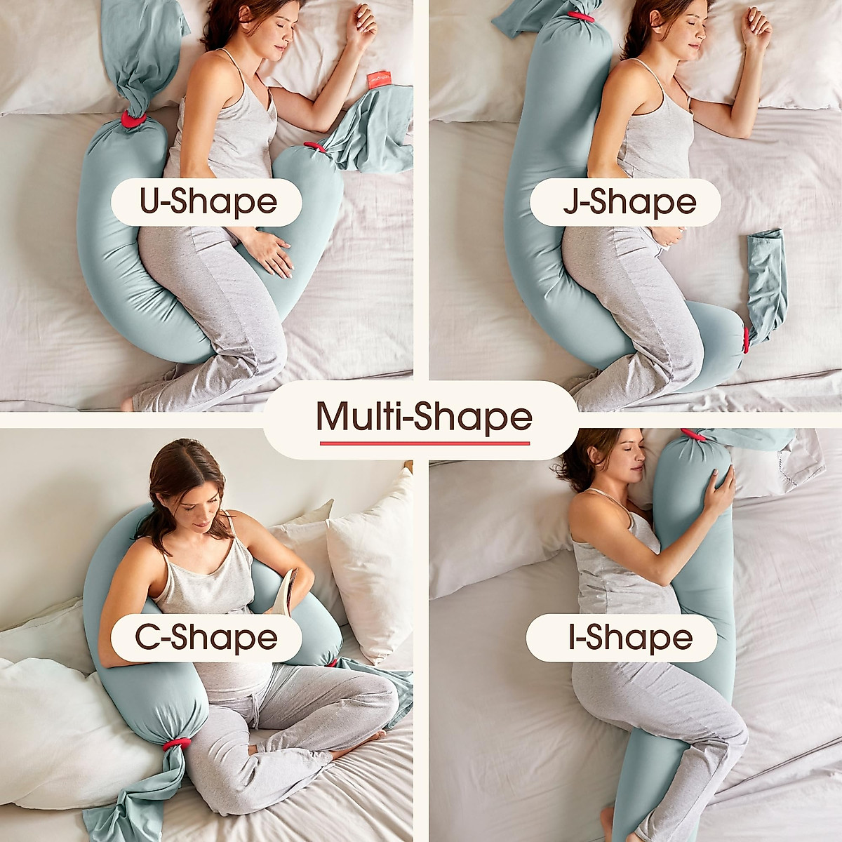 bbhugme Adjustable Pregnancy Pillow – Full Body Support for Side Sleeping - Adjustable Firmness and Shape - Supports Back, Legs, Belly, HIPS for Pregnant Women - Removable Cover - Eucalyptus