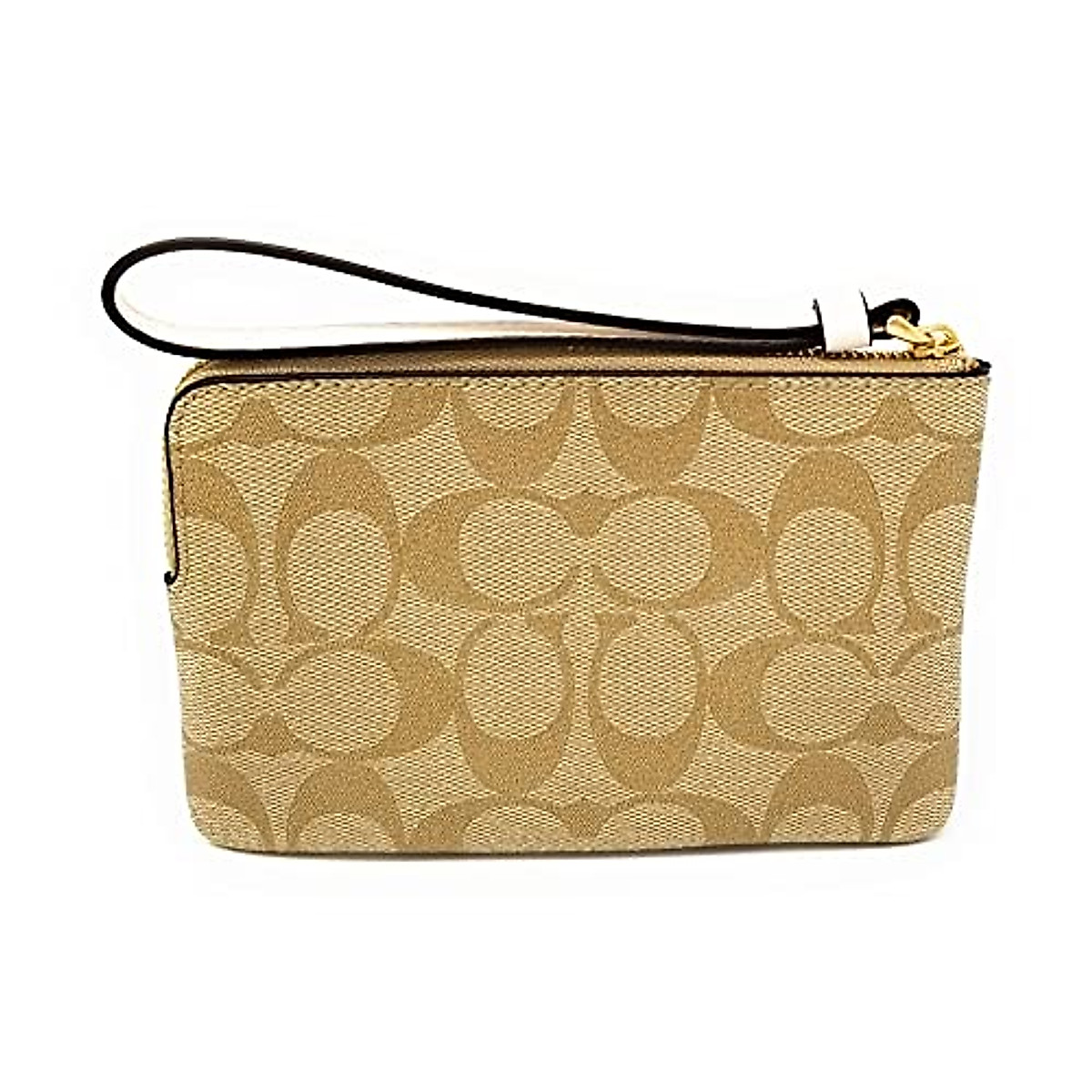 COACH Women's Corner Zip Wristlet in Signature Canvas (Light Khaki - Chalk)