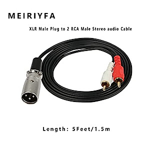 MEIRIYFA XLR Male to 2 Phono RCA Plug Adapter Y Splitter Patch Cable, XLR Male 3 Pin to Dual RCA Male Plug Stereo Audio Cable Connector(1.5M) (XLR Male to 2RCA)