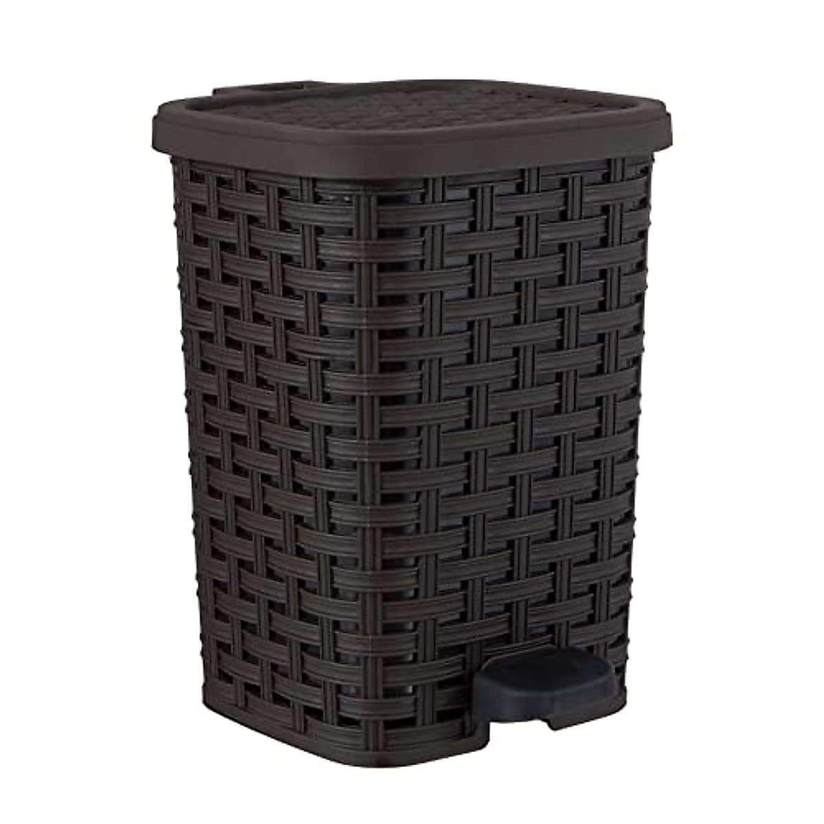 Superio Wicker Step On Trash Can with Foot Pedal – Outdoor and Indoor Brown 6 qt Trash Can with Lid, Waste Basket for Bathroom, Kitchen, Office, Patio, or Backyard