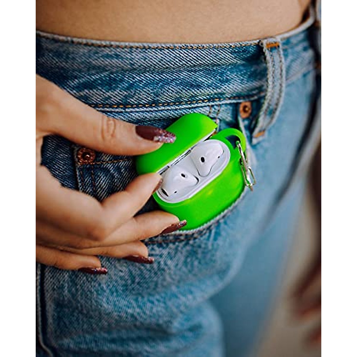 Felony Case – Soft Silicone AirPods Case 2 &1 - Neon Green | Shockproof, 360° Protective Apple Airpods Case Cover with Keychain | Wireless Charging Compatible with Front LED Visible