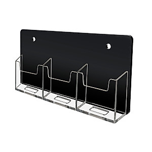 Marketing Holders Wall Business Card Holder with Hanging Hardware for 2" x 3.5" Vertical Appointment Gift or Reward Cards Schools Colleges Universities Retail Stores 3 Slot Clear on Black Acrylic