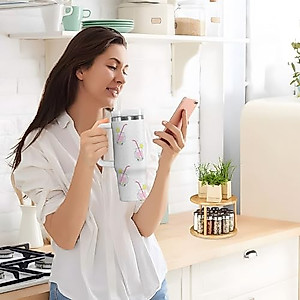 DIGTIA Stainless Steel Insulated Tumbler w/Handle & Straw, Cocktail Lemon Double Wall Vacuum Travel Coffee Mug Cup w/Lid, Leak-Proof Sports Pink Water Bottle,30oz