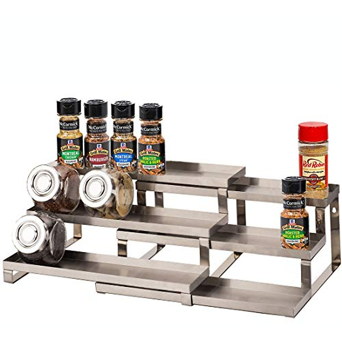 ALhom Spice Rack Organizer for Cabinet/Wall Mount/Countertop/Pantry - 3 Tier Expandable Spice Shelf - Stainless Steel