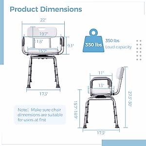 Swivel Shower Chair with Arms and Back, Hybodies Rotatable Shower Chair with Adjustable Height, Non-Slip Bath Tub Transfer Stool, Safe Adjustable Handicap Stool for Inside Bathtub Bathroom