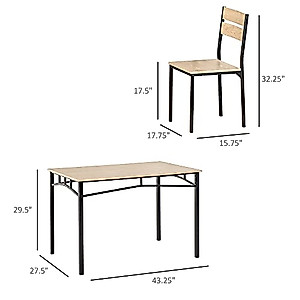 HOMCOM Rustic Industrial 5-Piece Dining Table Set Black Metal with 4 Chairs for Kitchen, or Dining Room, Oak