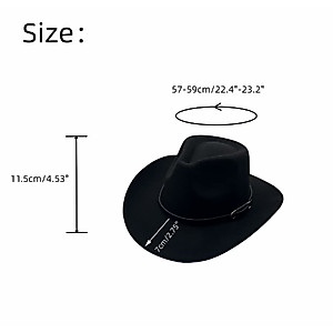 Willheoy Cowboy Hat for Men Women Western Cowgirl Hats Felt Fedora Hat Cowboy Costume Black