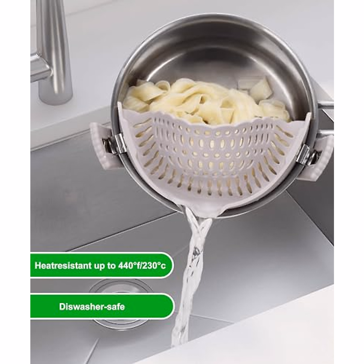SUNWUKIN Strain Pot Strainer and Pasta Strainer - Adjustable Silicone Clip On Food Strainers for Pots, Pans, and Bowls - Kitchen Drainer Colander