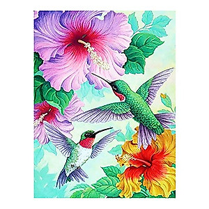 Spring Hummingbirds Hibiscus Flowers Summer Welcome Double Sided Garden Yard Flag 12" x 18", Hello Spring Summer Birds Tropical Flowers Lily Floral Decorative Garden Flag Banner for Outdoor Home