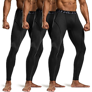 ATHLIO Men's Thermal Compression Pants, Athletic Running Tights & Sports Leggings, Wintergear Base Layer Bottoms, 3pack Thermal Pants Black/Black/Black, Large