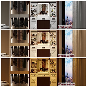 Irontar Farmhouse Makeup Vanity Desk with Sliding Mirror & Charging Station, Vanity Table with Lights & Hidden Storage Shelves, Makeup Desk with 3 Drawers and 2 Cabinets, White WDT009W