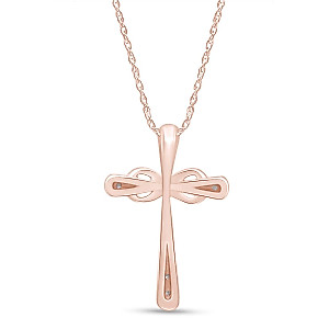 THE JEWEL ZONE Round Cut White Natural Diamond Accent Infinity Cross Pendant Necklace Jewelry For Women In 14k Rose Gold Over Sterling Silver (Color- I-J, Clarity- I2-I3)