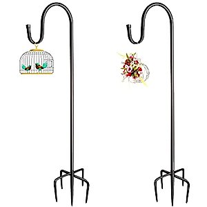 Shepherd Hook Plant Hangers Outdoor (76 inch) with 5 Prong Base, 2 Pack Adjustable Shepherd Hooks for Outdoor Garden Decor Hanging Bird Feeder Pole Plants Holders, Matte Black