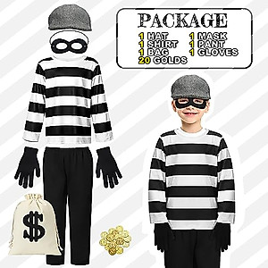 Sintege 26 Pcs Kids Robber Costume Set for Boys Halloween Cosplay Bank Burglar Bandit Thief Aged 10-12 Bank Thief Role Play Jail Costume