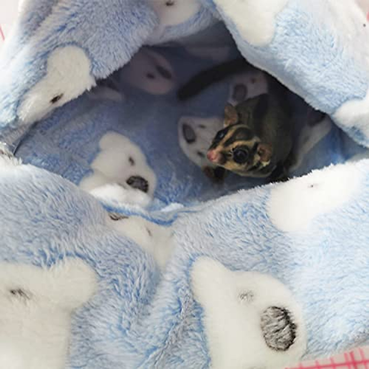 Littledropet Thick Fleece Ferret Sugar Gliders Hammock Pouch Sack Swing Hanging Bed for Rat Guinea Pig Squirrel and Other Small Animal (L(13.7inch), Blue)