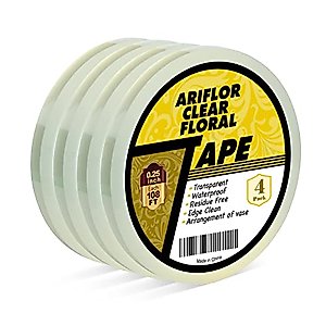 ARIFLOR 4Packs Clear Floral Tape - 1/4 inches Wide Floral Vase Tape, Clear Waterproof Floral Tape for Fresh Flower Bouquets and Flower Arrangements Crafts (0.25inch*4Packs), 0.25inch*4Pack
