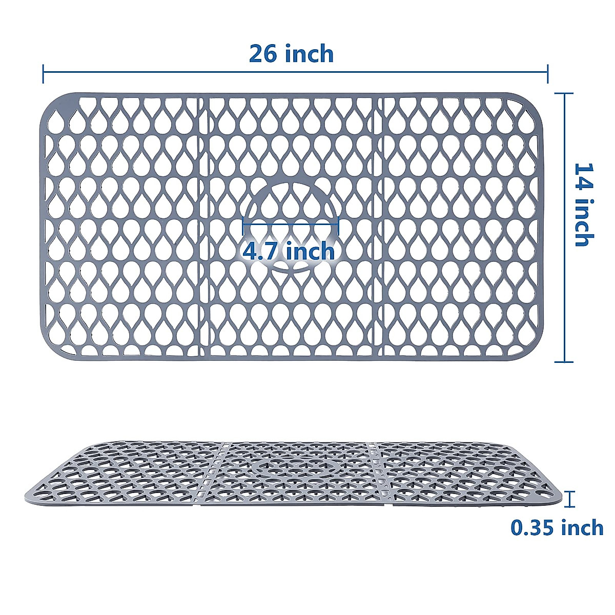 HUMUMU Sink Protectors for Kitchen Sink 26" x 14", Grey Non-Slip Sink Mats for Bottom of Kitchen Sink，Collapsible-Cuttable Silicone Sink Mat for Farmhouse Stainless Steel Porcelain Sink（Center Drain）