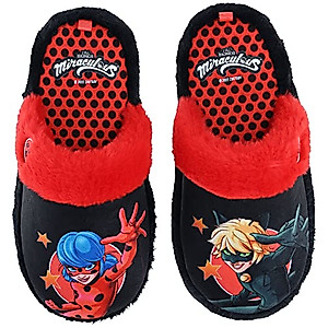 Miraculous Ladybug Pajamas for Girls Robe and Slipper Set Matching Cozeez House Shoes, Red/Black, Size 6/6X