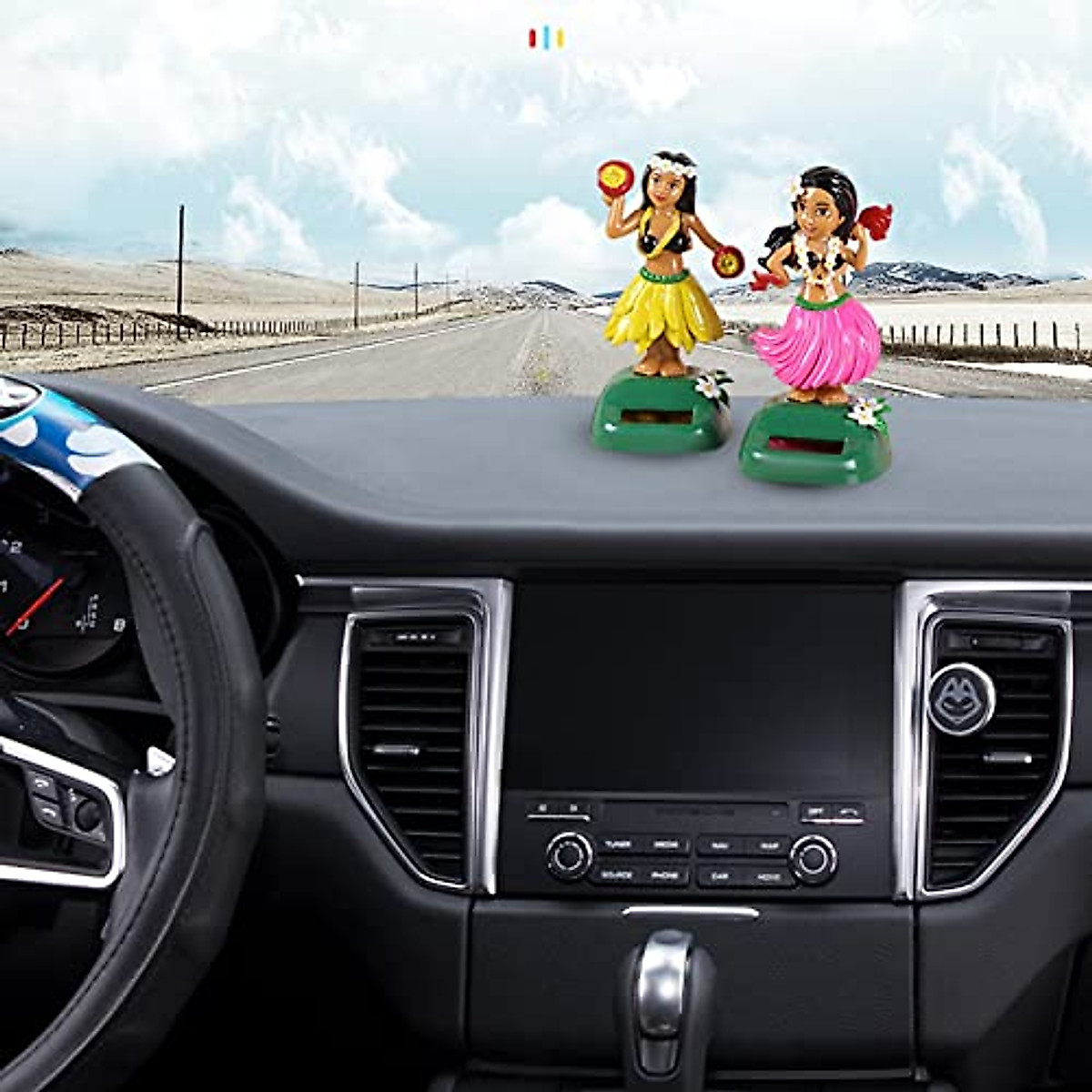 Ztexkee Solar Powered Shaking Head Hula Girl Car Dashboard Decoration Plastic Bobbleheads Solar Dancing Toy Cute Bobble Head Figures for Home Office Desktop Ornaments Car Decor
