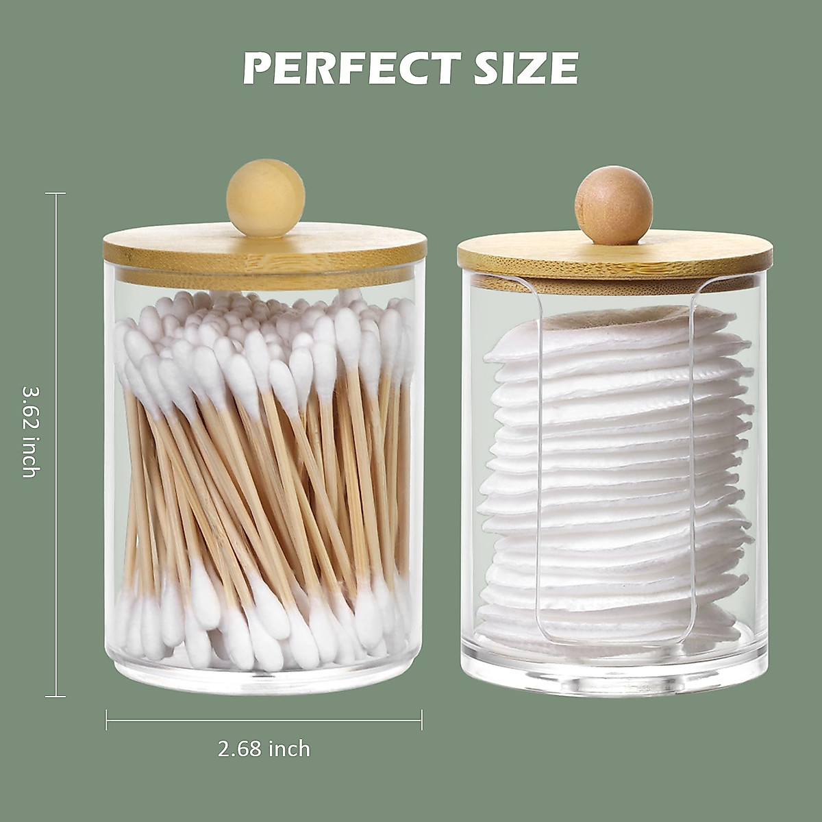 Qtip Holder Dispenser -10 oz Multipurpose Storage Boxes with Natural Bamboo Lids for Organizing Cotton Swabs, Pads, Dental Floss, 2 Count (2 Count)