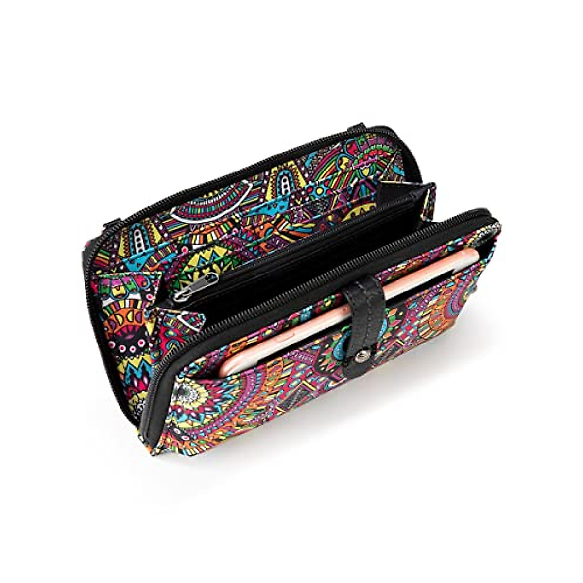 Sakroots Artist Circle Smartphone Crossbody in Eco Twill, Detachable Wristlet Strap, Rainbow Wanderlust