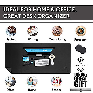 Large Leather Desk Mats for Keyboard and Mouse Pad, Anti-Skid Backing with Heat Resistant and Waterproof Surface, Responsive Desktop for Gaming, Writing, or Home Office Work (Black, 17X36)