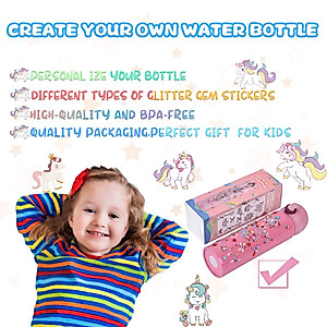 YOFUN Create Your Water Bottle with Tons of Rhinestone Gem Stickers - Craft Kit & DIY Art Set for Children, Gift for Girls - 17 OZ BPA Free Stainless Steel Vacuum Insulated Mug (Gemstone)