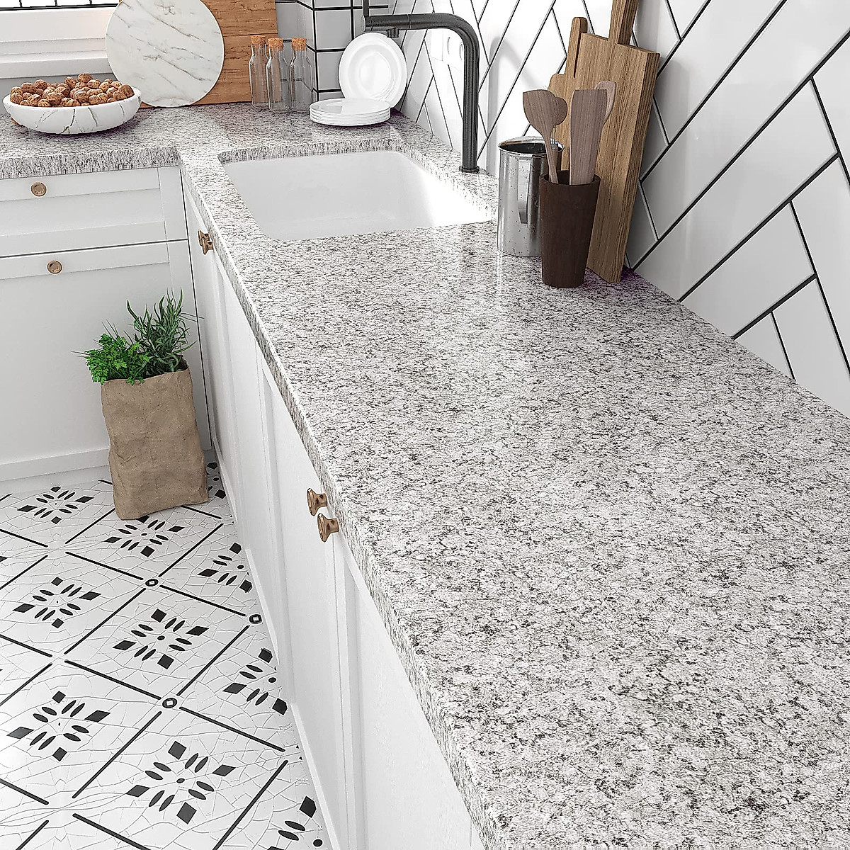 VEELIKE 15.7''x118'' Granite Contact Paper for Countertops Waterproof Self Adhesive Grey Granite Wallpaper Peel and Stick Countertops for Kitchen Bathroom Counter Top Removable Decorative Film Vinyl