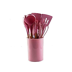 LMMDP Silicone Kitchen Tools Set Cooking Tools Utensils Set Spatula Shovel Soup Spoon with Wooden Handle Special Heat-resistant Design