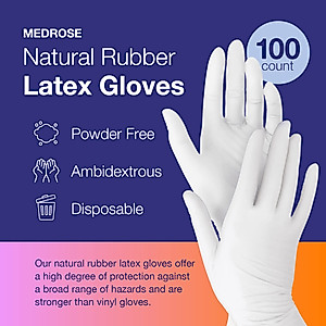 MedRose Small Latex Gloves - 100 Count Rubber Gloves - Disposable Gloves Powder Free, Waterproof, White