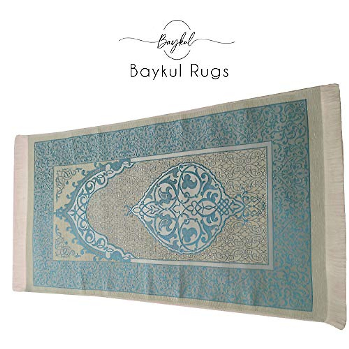 BAYKUL Muslim Prayer Rug-Islamic Turkish Velvet Rugs-Great Ramadan Gifts-Janamaz Prayer Mat for Women Men-Portable Carpet Muslims Mats-Praying Rugs Islam-Sajadah-Gift Praying Beads 99 (Blue)
