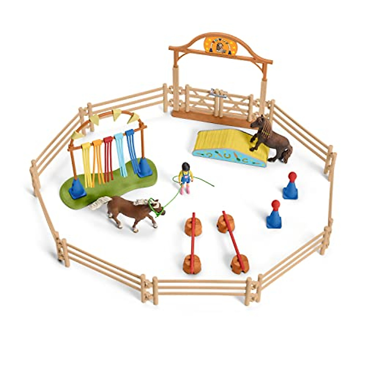 Schleich Farm World Pony Agility Training 41-piece Horse Playset for Kids Ages 3-8 , Brown