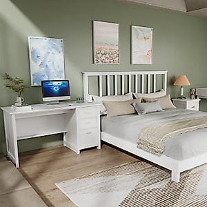 White Writing Desk with 3 Drawers - 47 inch Modern Home Office Computer Desk, Study Table PC Desk for Bedroom