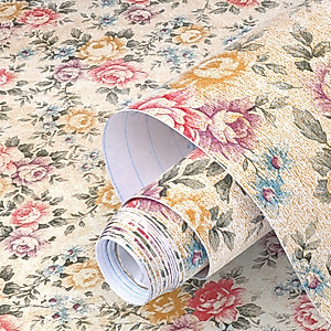 yazi Floral Contact Paper Shelf Liner self-Adhesive Decorate Drawer Contact Paper Decorative,Vintage Peony (17.7X 32.8 ft, Vintage Peony)