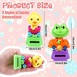 2 PCS Easter Chick Frog Solar Ornaments Easter Ornaments Solar Dancing Toys Solar Bobblehead Solar Dancing Figures Solar Bobble Dancing Toys for Window Desk Car Home Party Decoration Gift