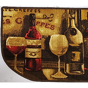 THE RAISE Kitchen Rug, Kitchen Mat, Printed Nylon Rug (nonskid) 18"x30" 4 Wine Bottles & 2 Glasses,D Shape