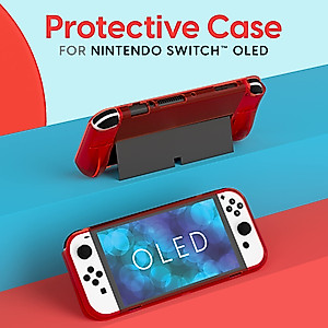 TALK WORKS Case Compatible with Nintendo Switch OLED - Protective Fit, Durable TPU Case - Non-Slip Secure Holding Grips, Easy Opening for Kickstand - Comfortable Gaming - Red