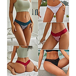 Knowyou 12/6 Pack Cotton Thongs for Women Sexy V-waist Lace Women’s Underwear Breathable No Show T-back Tanga Panties