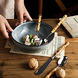 20 piece Bamboo Silverware Set 18/8 Stainless Steel Cutlery Set Flatware Set for 4 Natural Bamboo Utensil Spoon Fork Knives Tableware Utensil Sets Set for Kitchen Wedding Home Restaurant Party