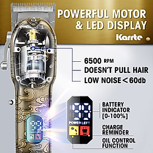 Karrte® Professional Hair Clippers for Men Hair Trimmer Barber Clippers Set Beard Trimmer Cordless Hair Cutting Grooming Haircut Kit with T-Blade Zero Gapped Rechargeable Adjustable LED Display