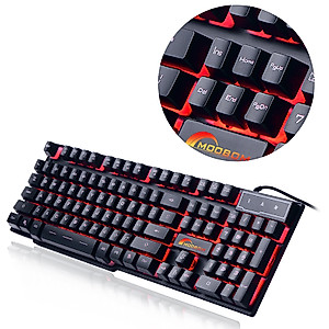 Moobom DB-A8 Mechanical Feel Gaming Keyboard, LED Three Color Backlit USB Wired Game Keyboard
