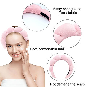 Aufona Spa Headband for Women, Pink Terry Towel Head Band for Skincare, Cotton Sponge Spa Headband for Washing Face, Makeup Removal, Puffy Shower Headband