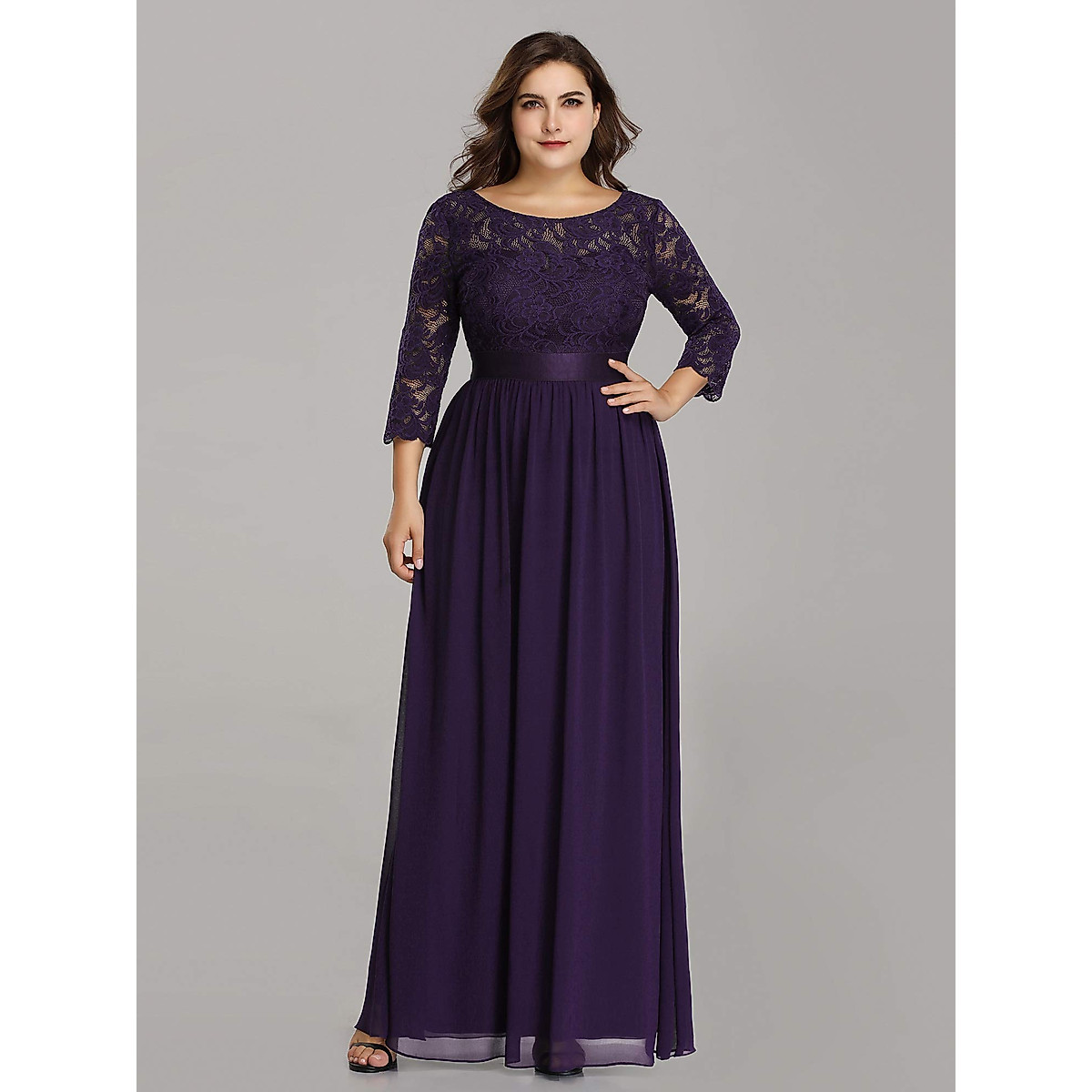 Ever-Pretty Womens Plus Size Lace Evening Formal Dress Elegant Lace Dresses Dark Purple US 20