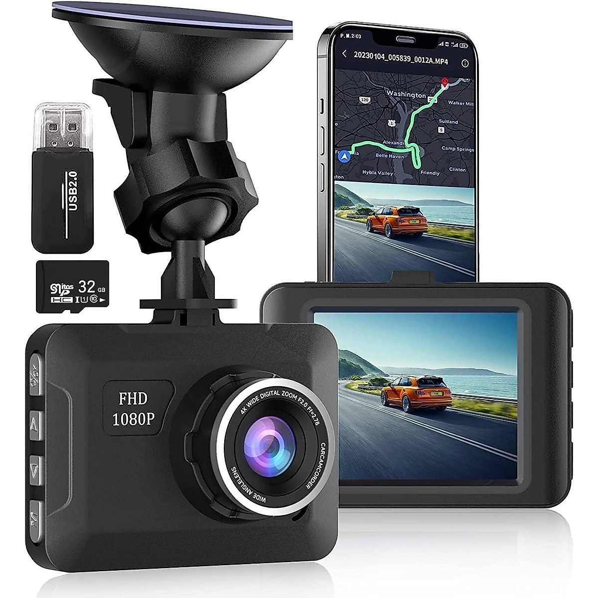 Dash Camera for Car, FHD 1080P, Super Night Vision, Dashcams for Cars w/WDR Loop Recording G-Sensor Parking Monitor Motion Detection Dashboard Camera